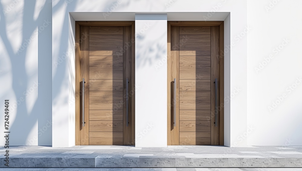 Amidst the blank canvas of a white wall, two sturdy wooden doors beckon ...