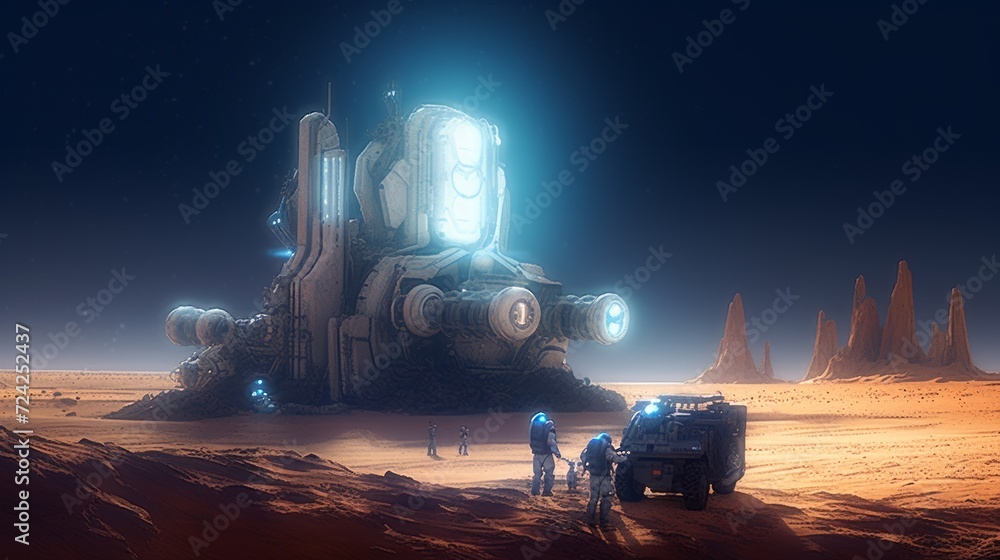 quantum power engine being worked on by a group of futuristic ...