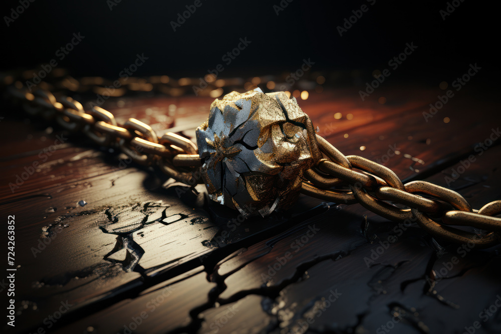 A broken chain reconnected with a golden link, depicting the ...