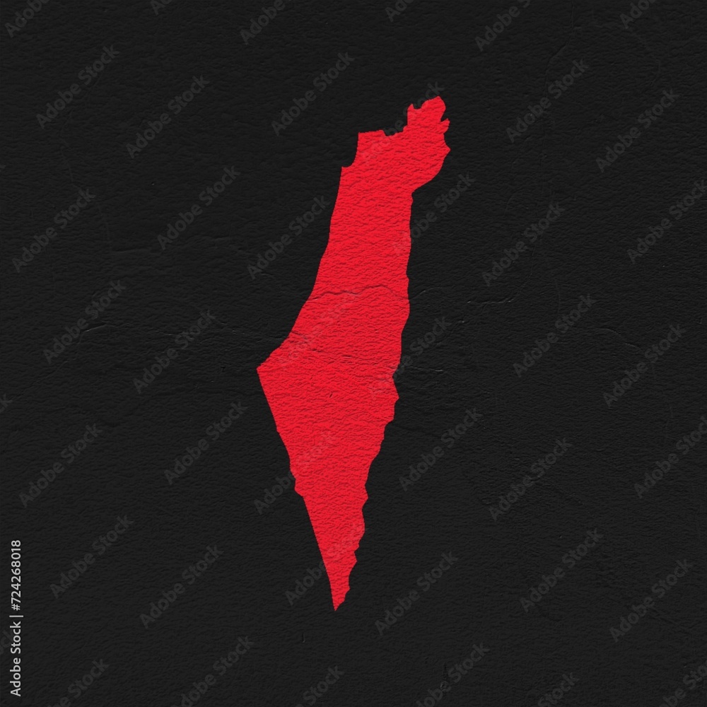 Israel red map on isolated black textured background. High quality ...