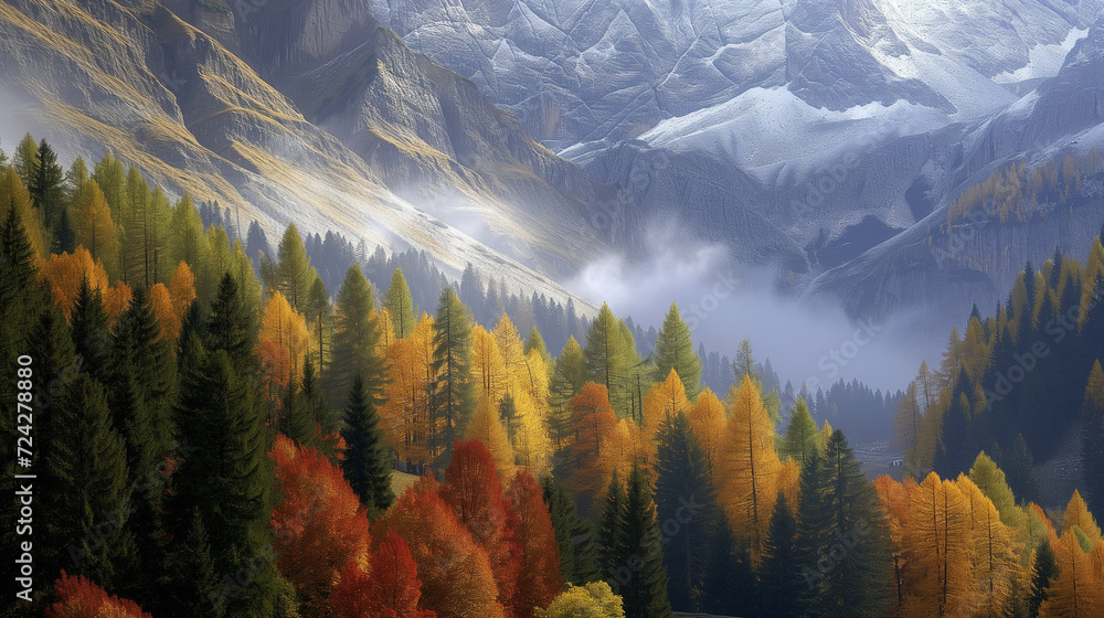 alpine forests, found in mountainous regions with cold climates, with ...