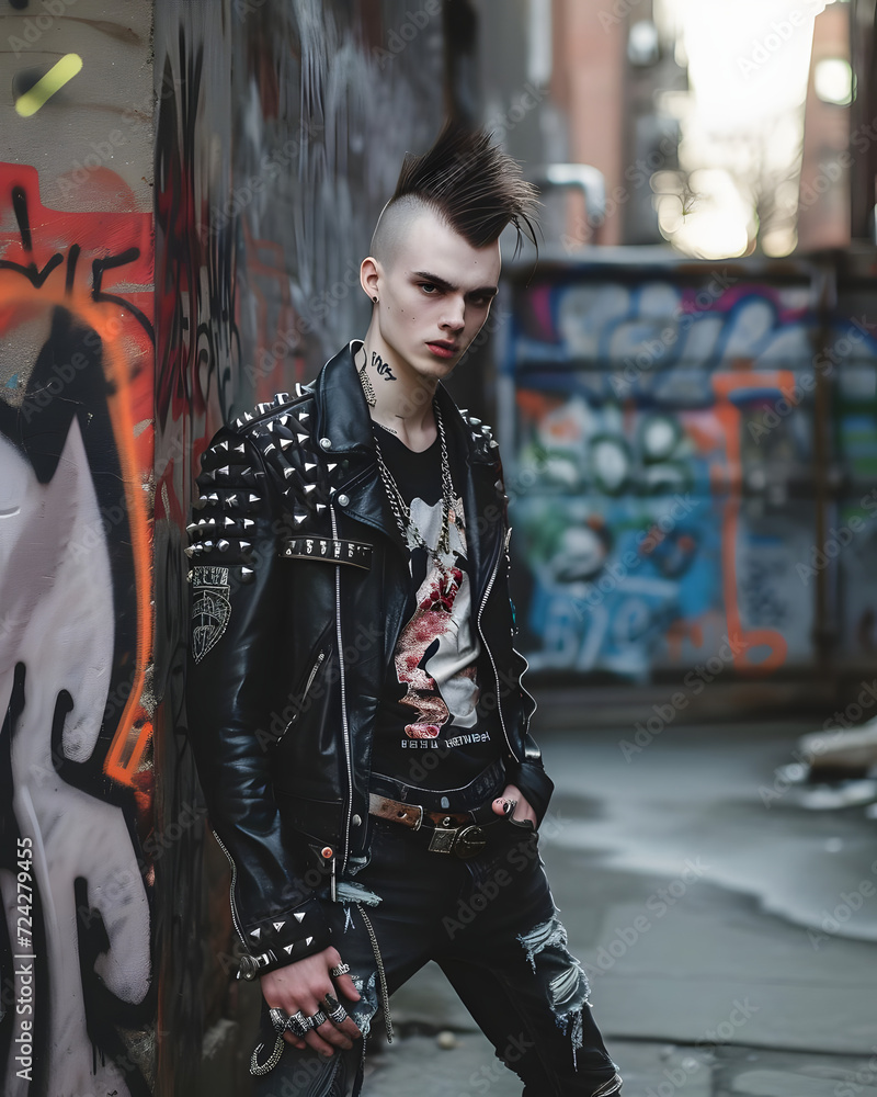 rebellious punk rock vibemale model mohawk hairstyle defiant look pale ...