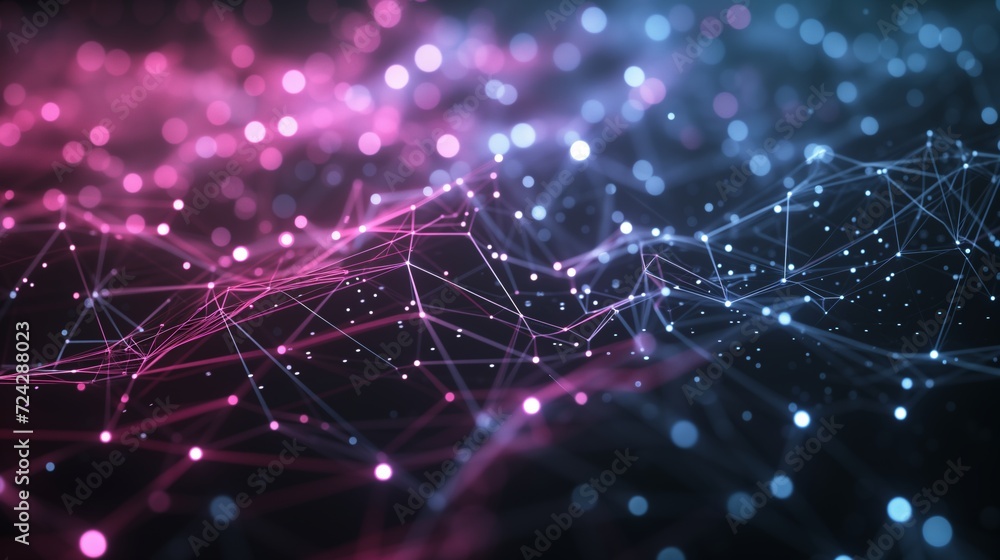 Abstract data nodes depicting data flow, in dark shades with accents of ...