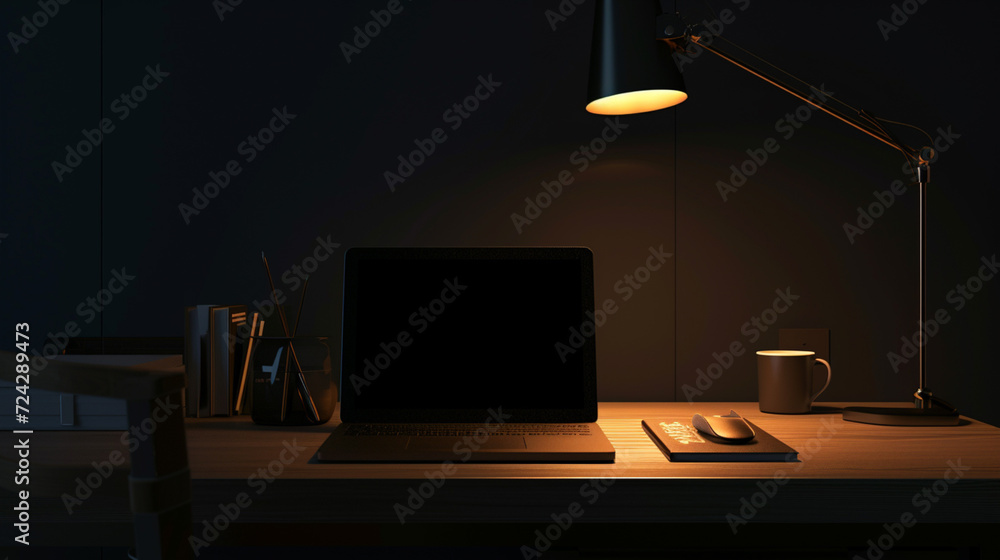 Desk background with blank computer screen. Workspace with mockup blank ...
