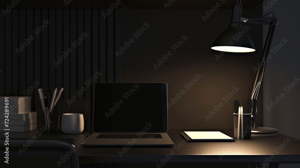 Desk background with blank computer screen. Workspace with mockup blank ...