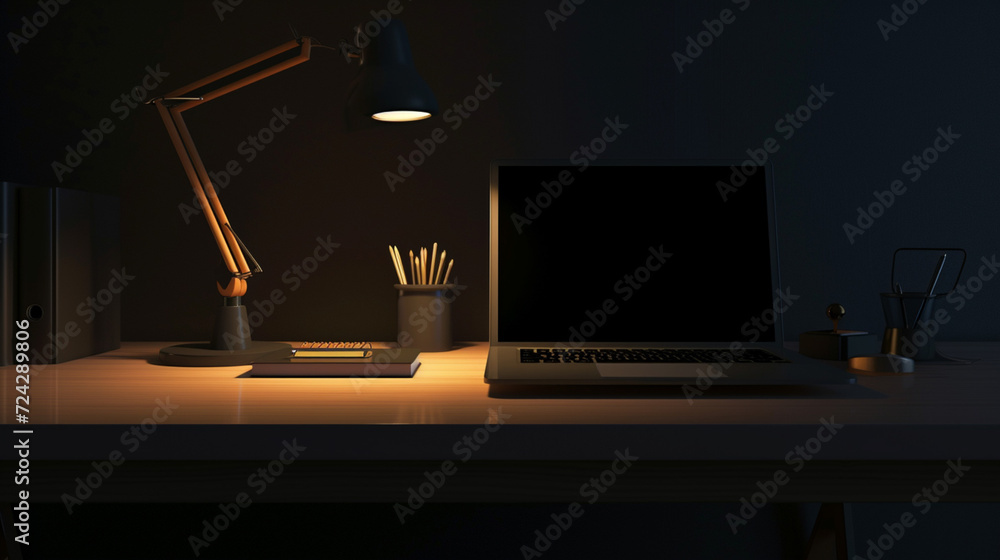 Desk background with blank computer screen. Workspace with mockup blank ...