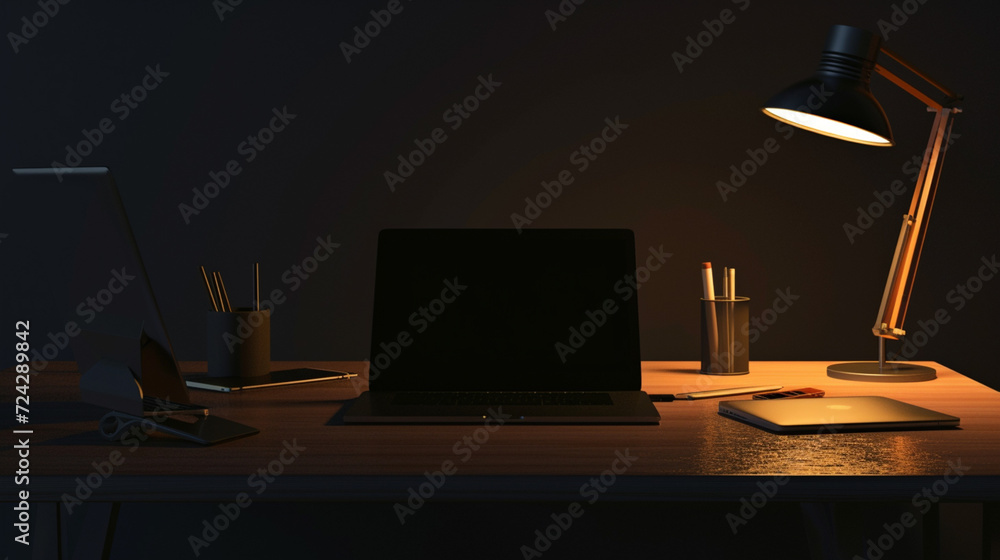 Desk background with blank computer screen. Workspace with mockup blank ...