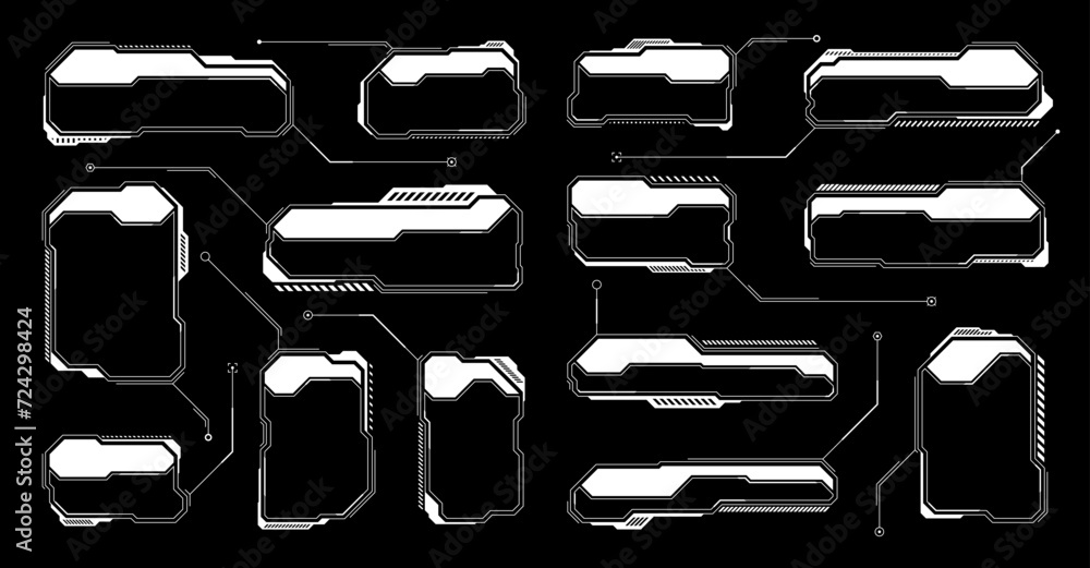 White futuristic HUD, UI elements. Sci-fi user interface text boxes ...