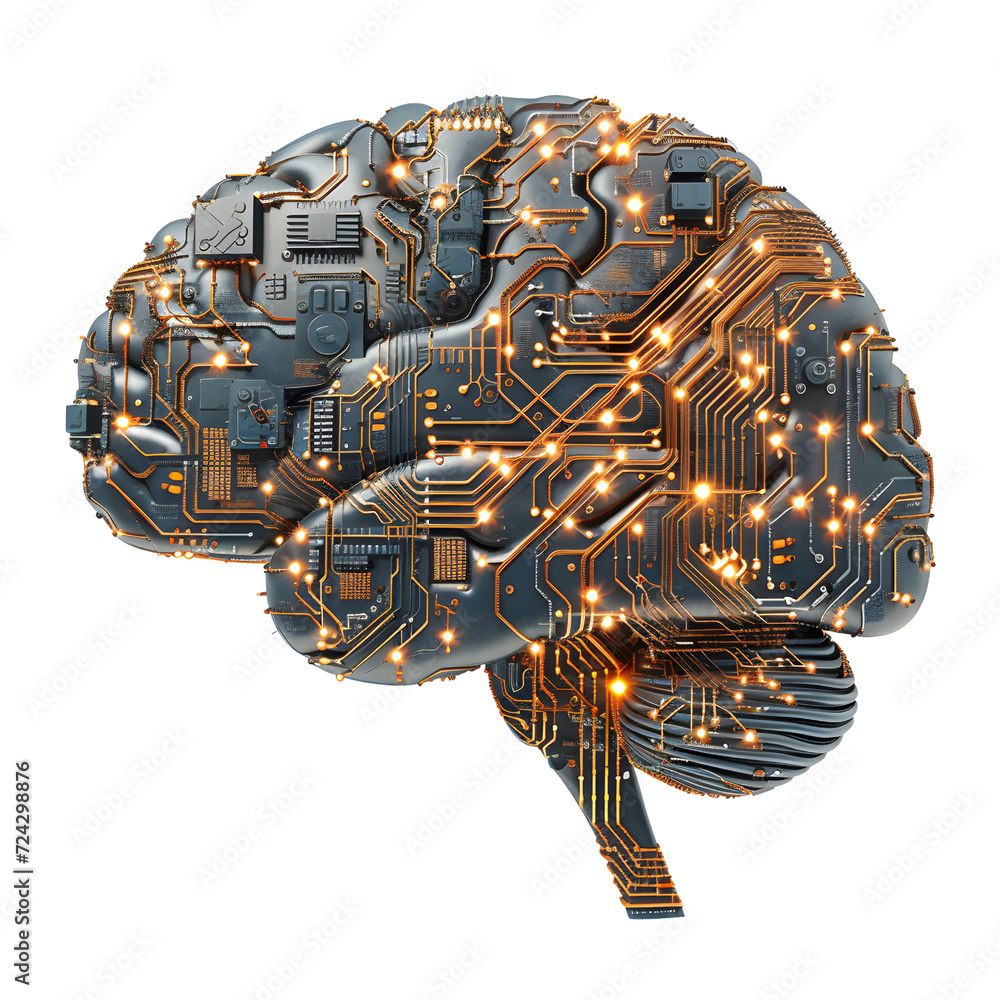 Digital brain electronic of printed circuit board isolated on ...