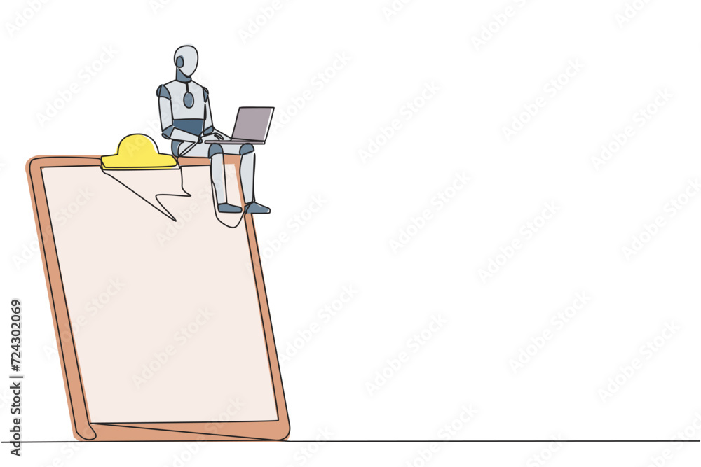 Single continuous line drawing robotic artificial intelligence sitting ...