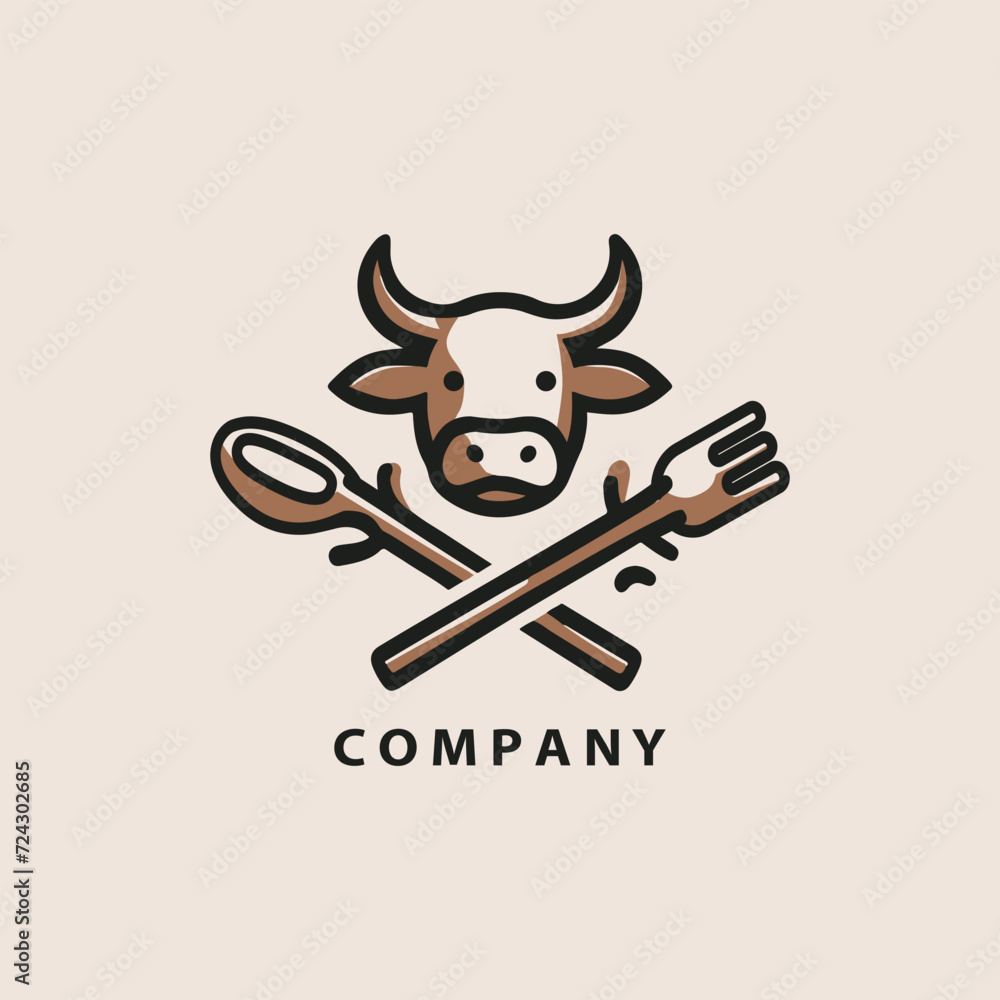 cow with spoon and fork simple design restaurant modern simple new Cow ...