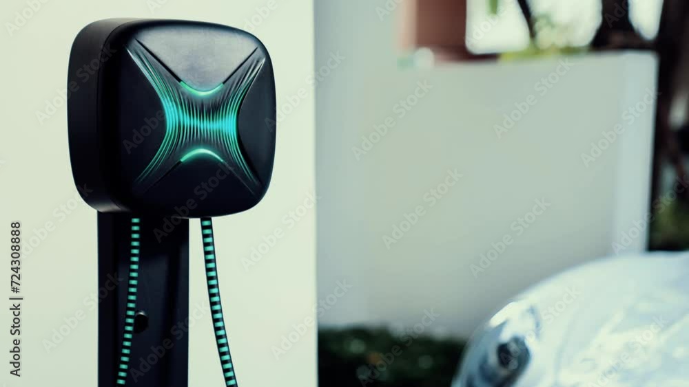 Electric car recharging from home charging station by futuristic EV ...