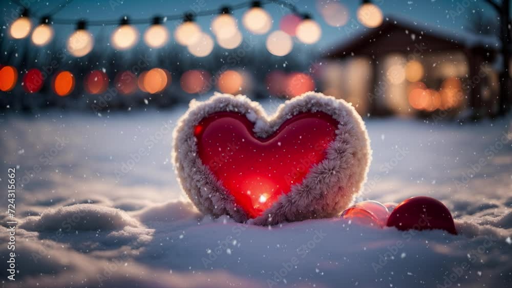Valentine, Red Heart plush, Winter Wonderland, Snow, Landscape Scenery ...