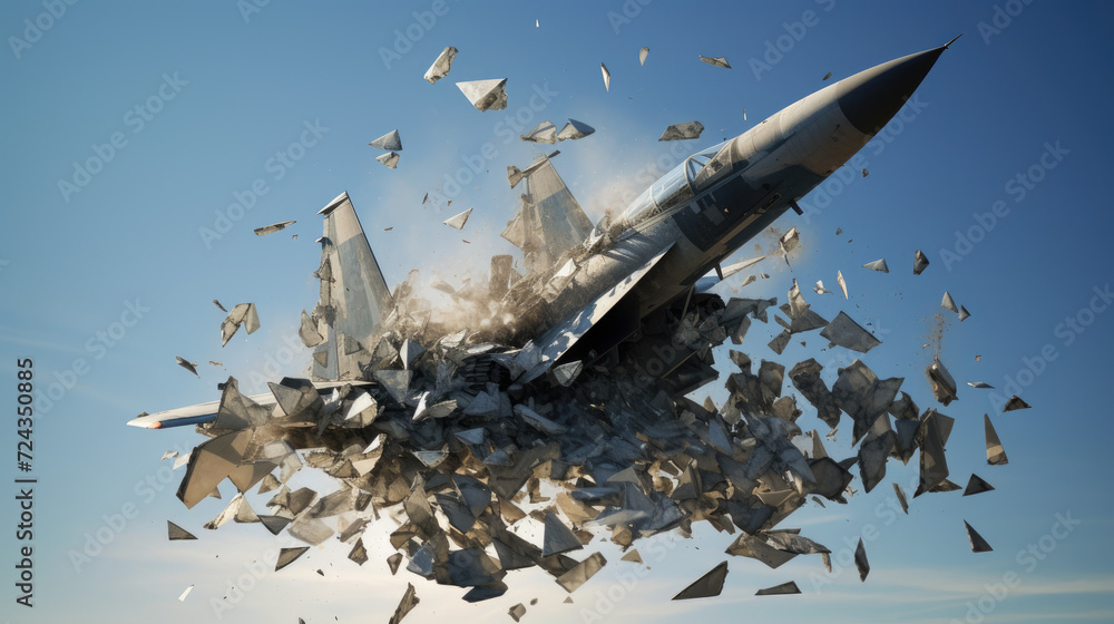 destruction of a fighter jet in the air during a dog fight Stock ...