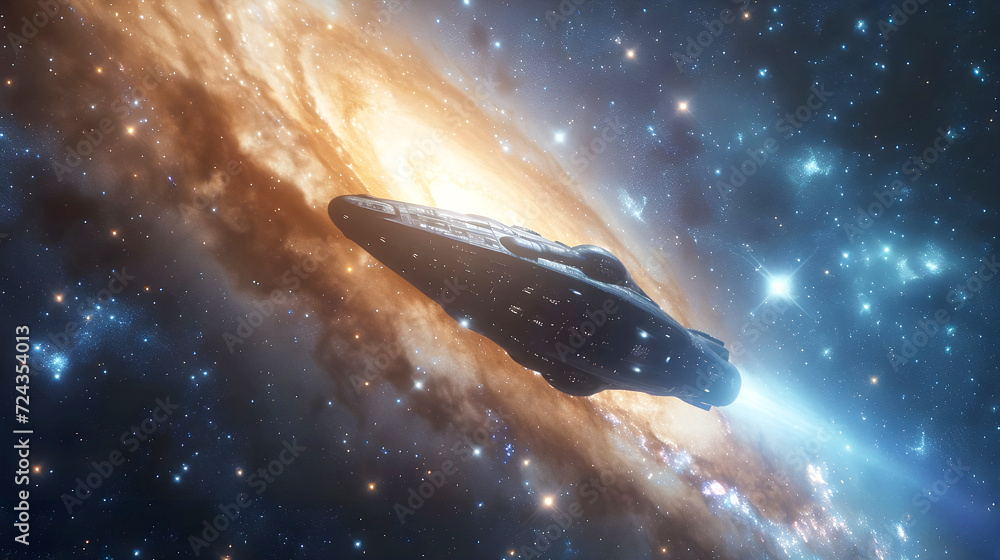 Spaceship traveling and Universe scene with the planets, stars in the ...