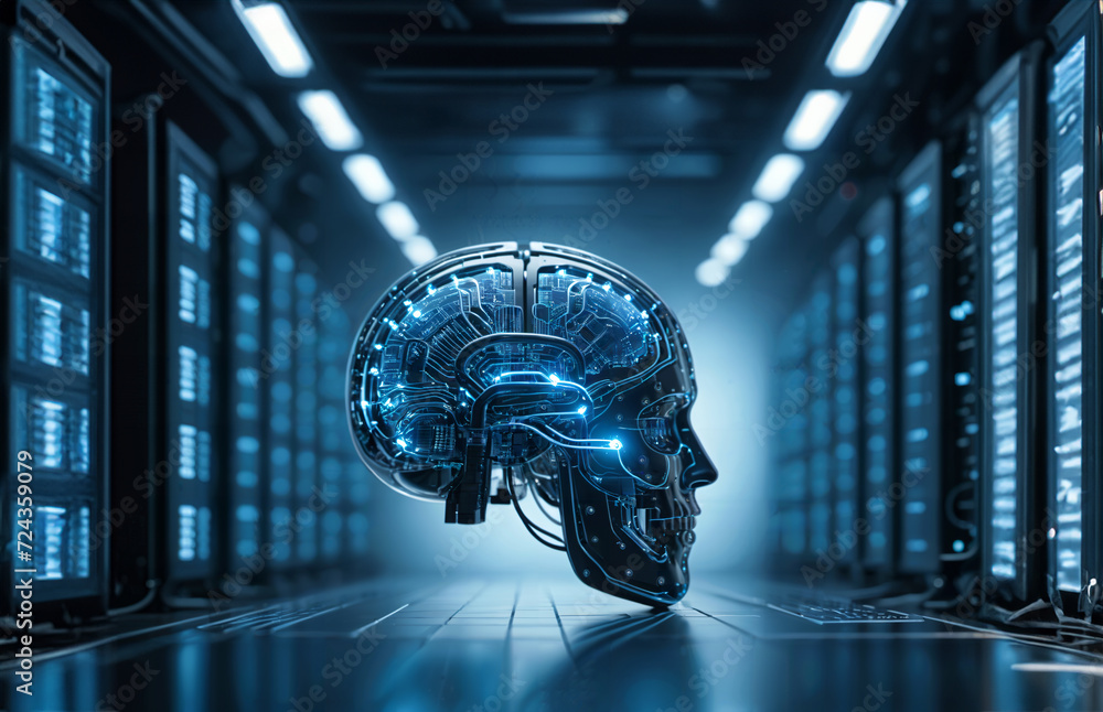 3d rendering humanoid robot in data center or server room with circuit board . Stock Photo ...