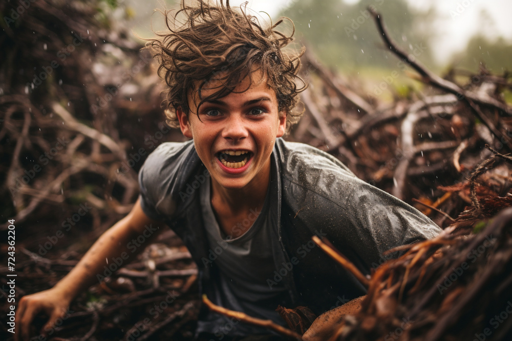 fresh and pure human with powerful tornado embodies destructive forces ...