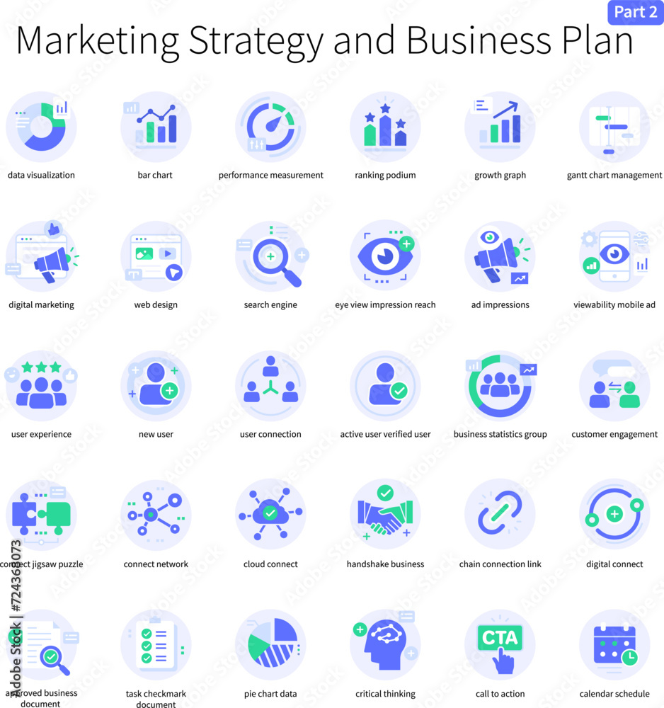 Marketing Strategy and Business Plan Icon Set Part 2 เวกเตอร์สต็อก ...