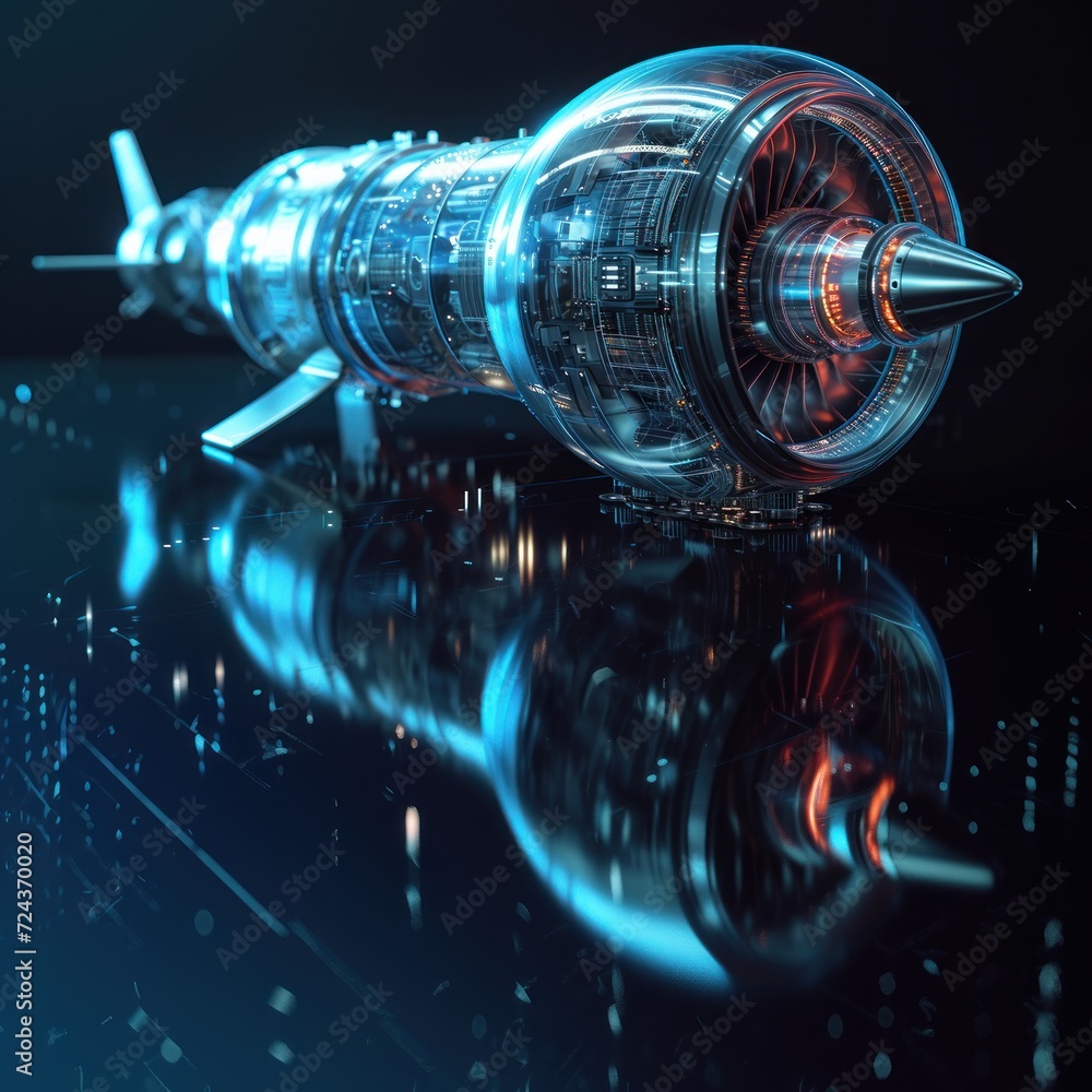 Digital twin concept. A turbojet engine and its mirrored digial body ...