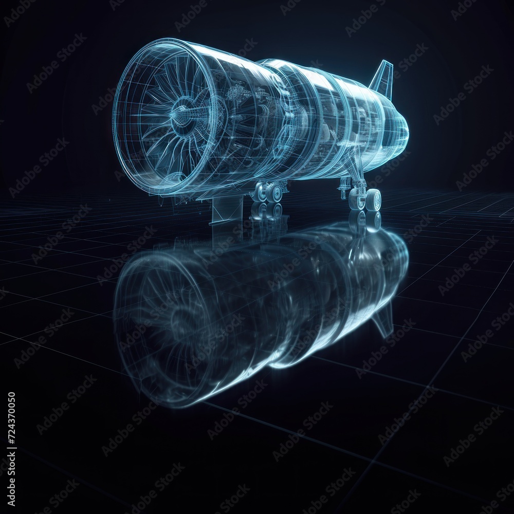 Digital twin concept. A turbojet engine and its mirrored digial body ...