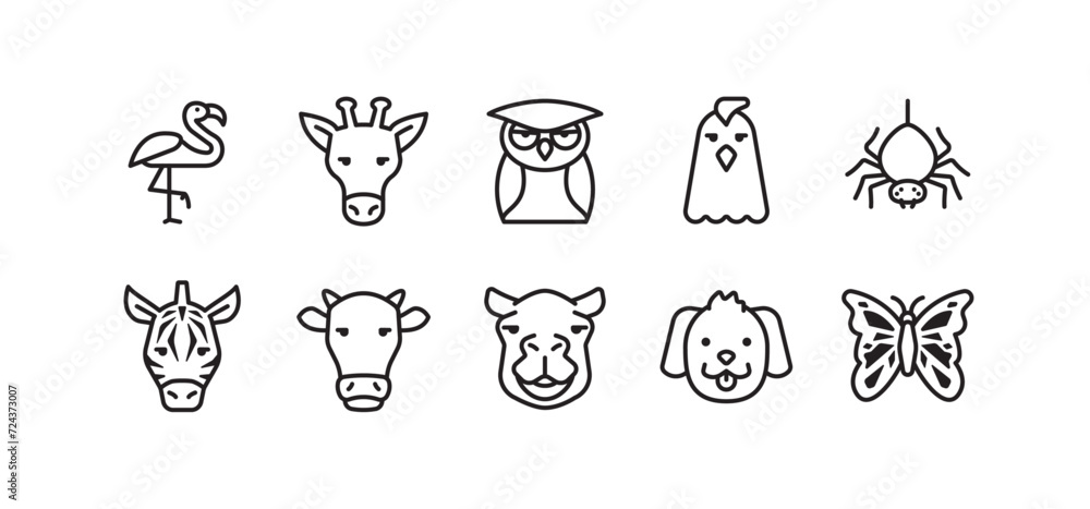 Set of animal icons. Simple outline animal icons pack contains icon ...