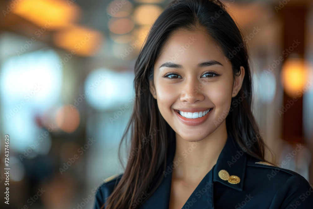 Malay woman wearing cruise ship staff uniform, boat service crew Stock ...