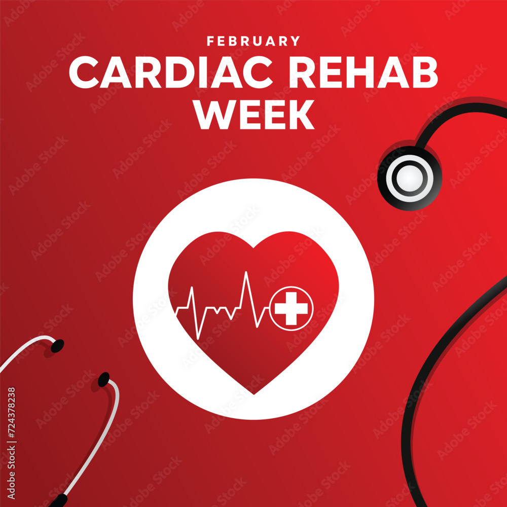 Cardiac rehab week. Heart, stetoskop and more. Banner, poster, social ...
