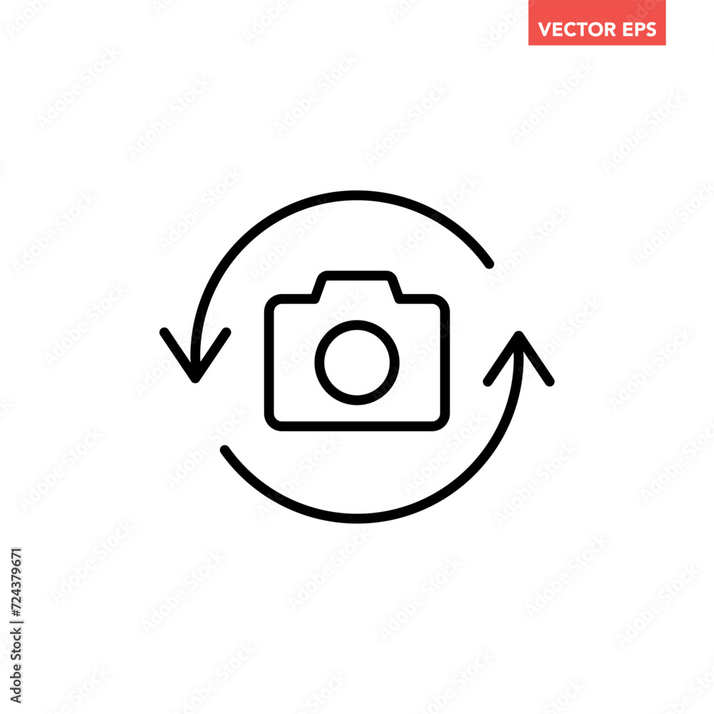 Black single rotate camera mode line icon, simple digital switch from ...