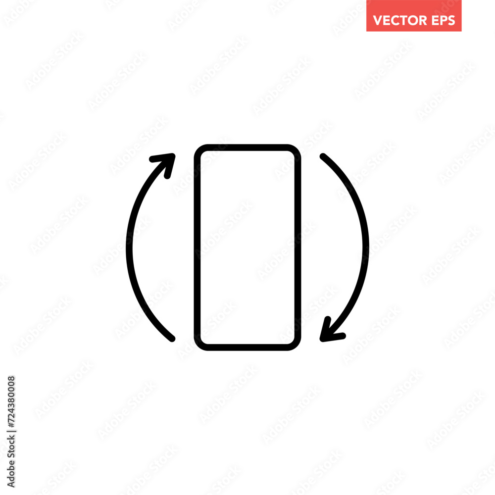 Black single rotate phone line icon, simple mobile round rotation flat ...