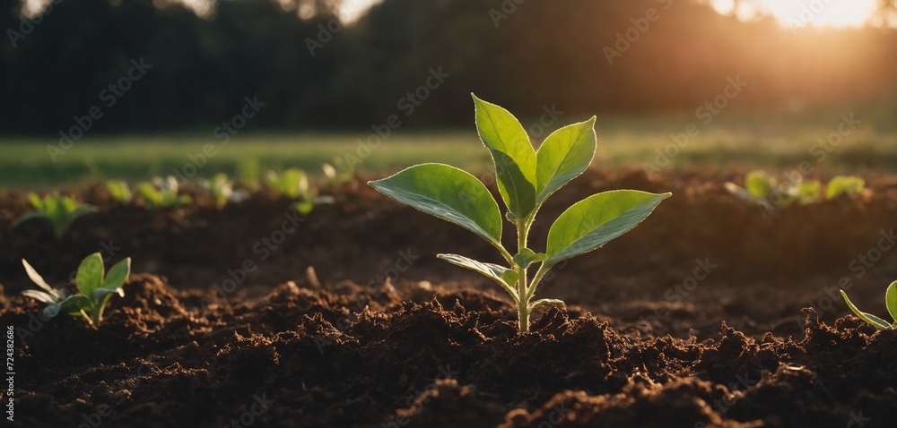 young plant growth on soil, outdoor natural light, represents new life ...