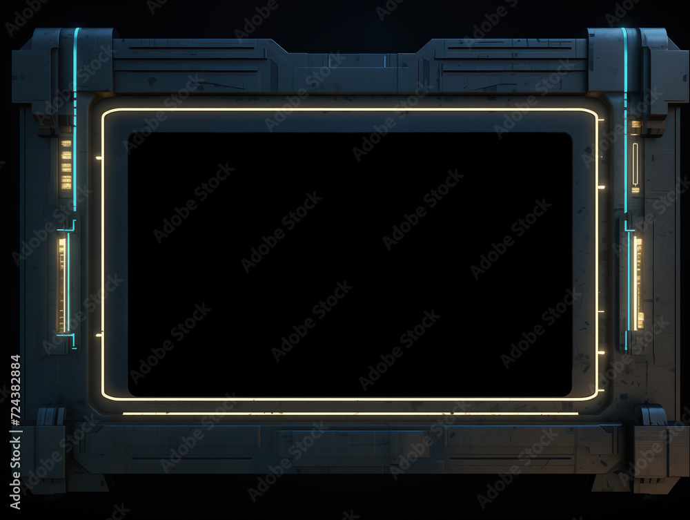 A sleek and modern monitor encased in a sharp, rectangular metal frame ...