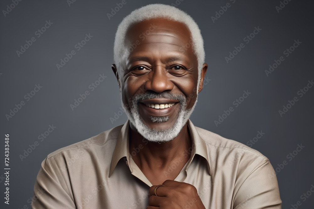 A joyful man with a rugged beard and friendly smile poses against a ...