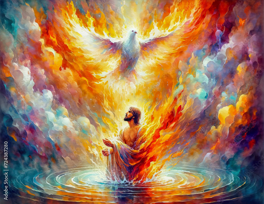 Dove in Abstract Flames in the Heavenly Anointing of Christ: Jesus ...