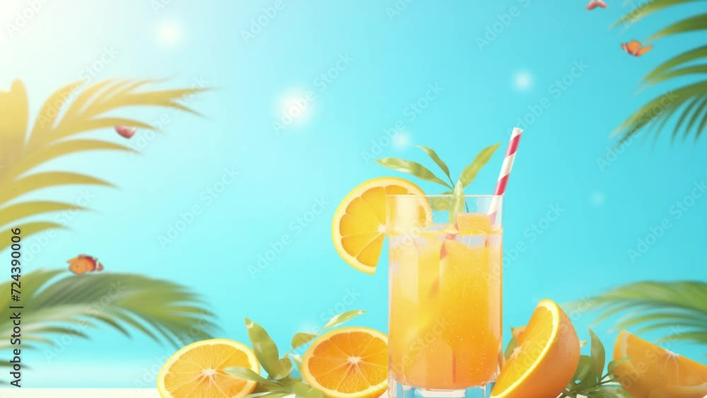 Hello Summer Animation. fresh orange juice. Cartoon or anime digital ...