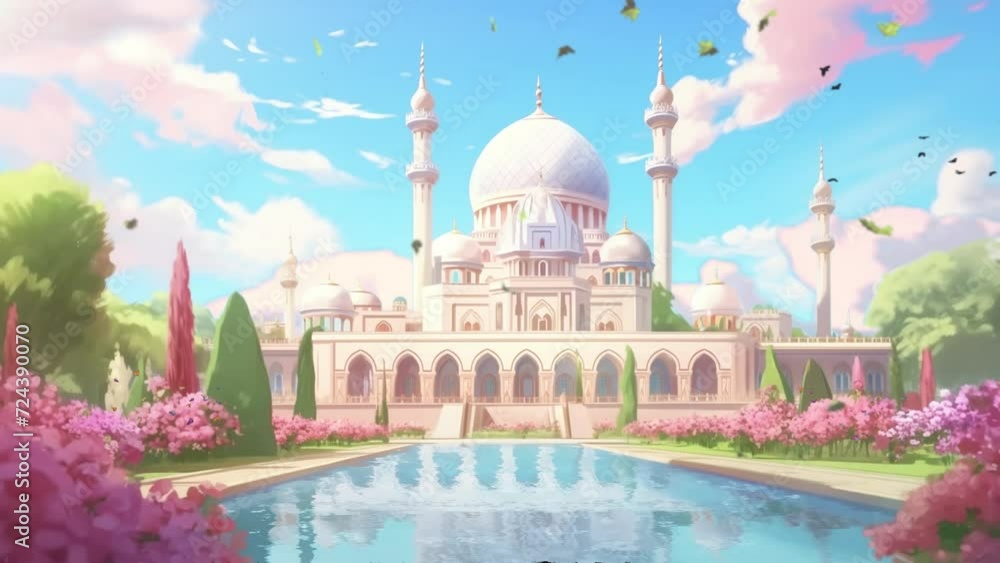 Beautiful Mosque Building with Nature Landscape. Cartoon or anime ...