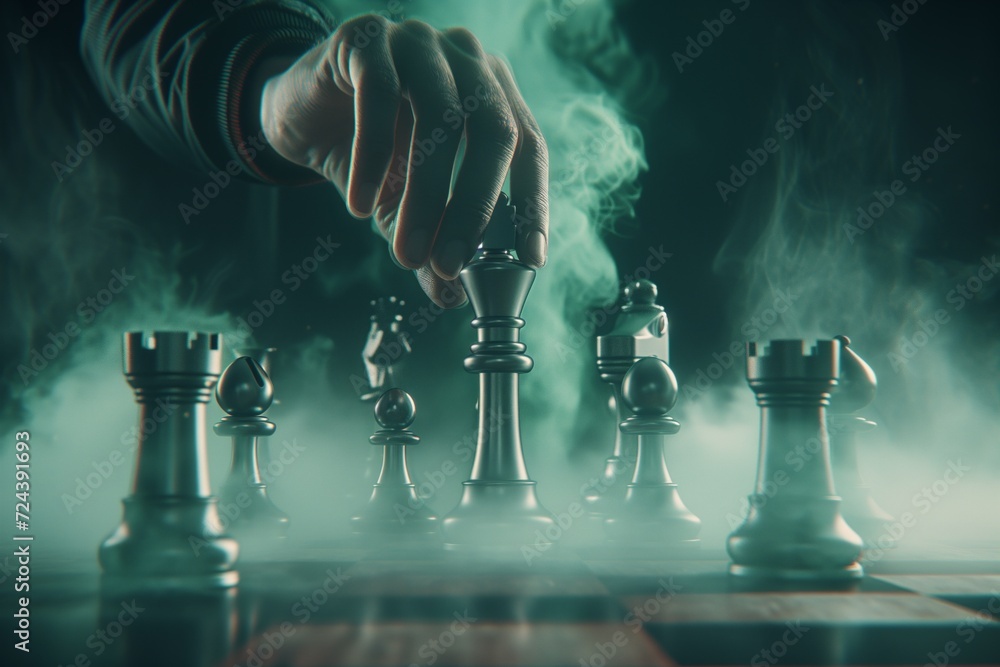 A poignant image capturing a decisive moment in a chess match, where a ...