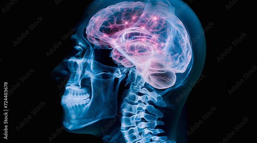 X-ray of the human head and brain. Neurological picture Stock ...