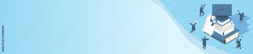 isometric banner background illustration of Certificate of Degree ...