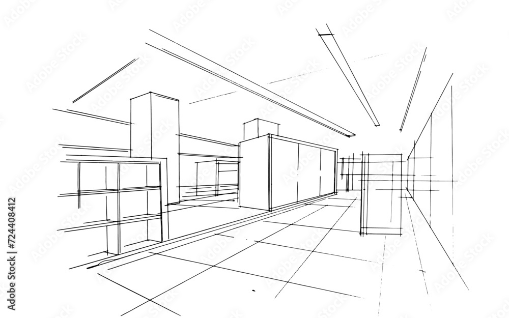 Drawing exterior and interior architectural lines. , Graphic assembly ...