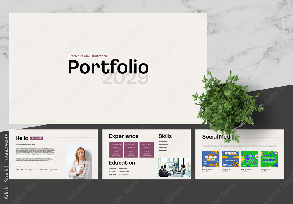Cream Purple Design Portfolio Stock Template | Adobe Stock