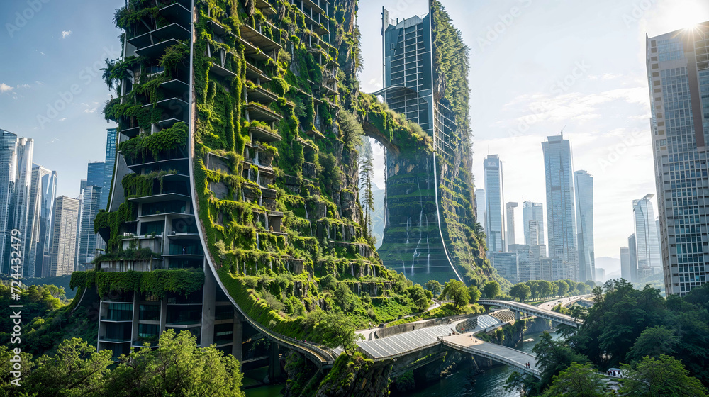 Breathtaking eco-advanced metropolis, interwoven with verdant greenery ...