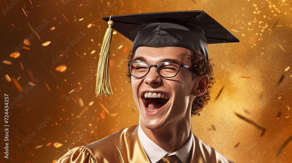 Happy young man wearing graduation cap and gown, smiling young guy ...