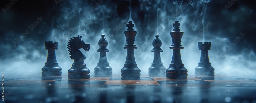 Set of chess pieces element stating on chessboard, queen rook ...