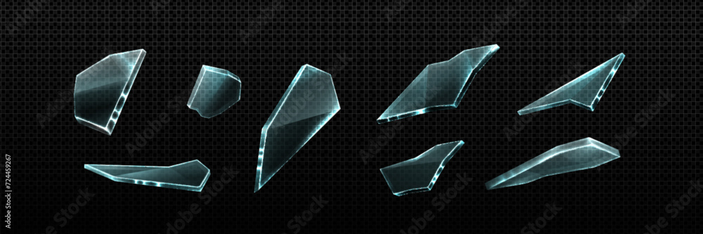 Broken glass shatter and piece. Realistic vector illustration set of ...