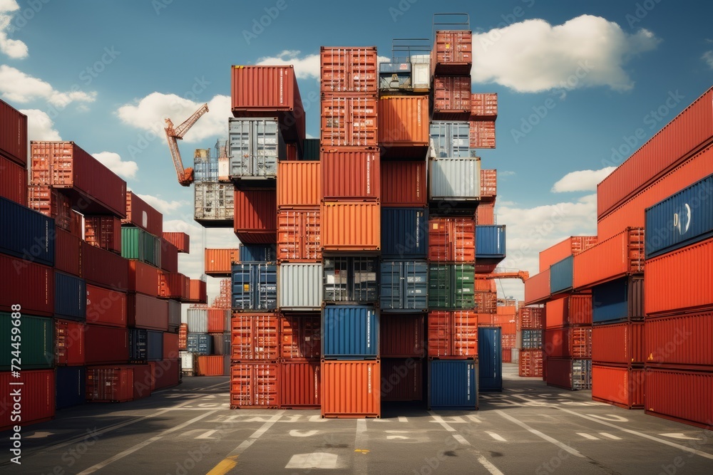 A towering structure created by multiple stacked containers, forming a ...