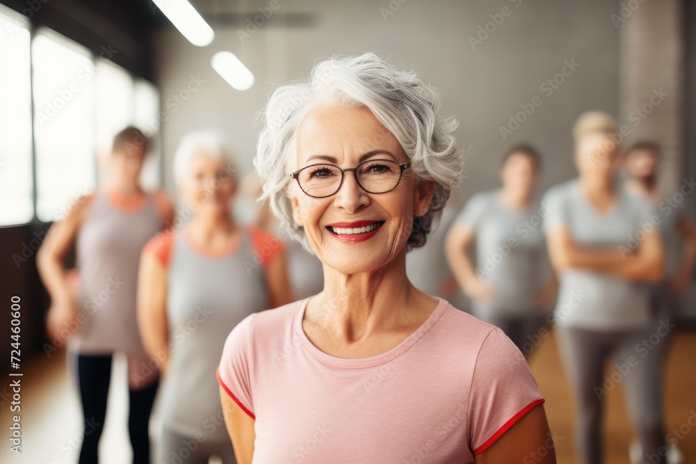 A diverse group of older women working out and staying fit at a gym ...