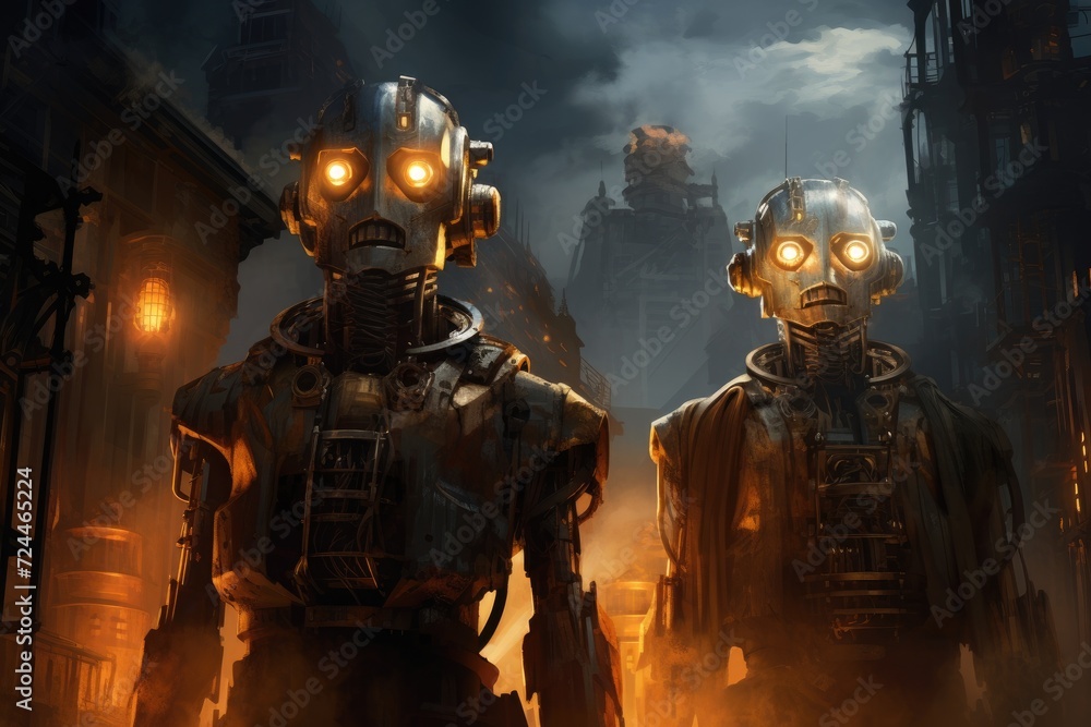 Two Robots Standing Together in a Close Proximity, Side by Side ...