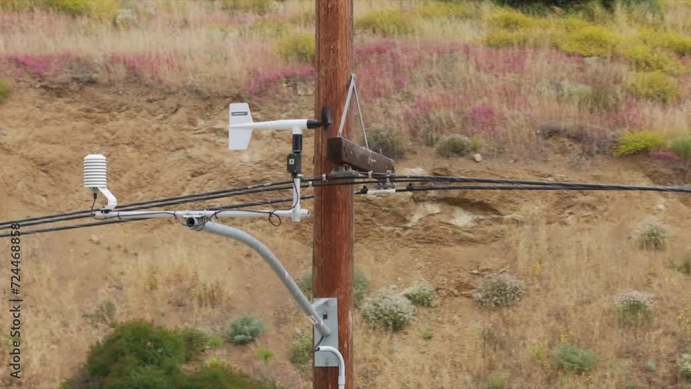 Closeup of modern vessel anemometer measuring wind speed and direction ...