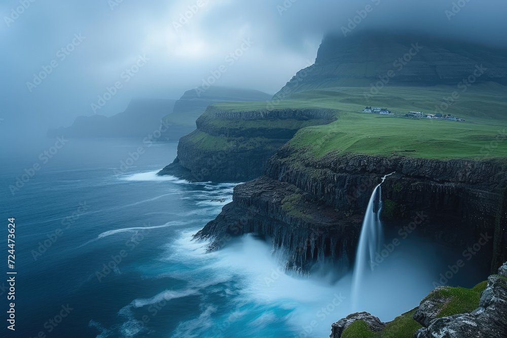Sorvagsvatn Lake and Waterfall into the Ocean in Western Faroe Island ...