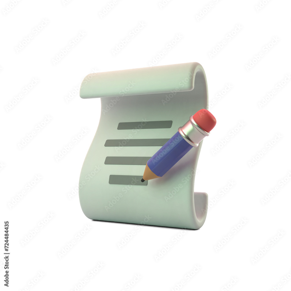 3d paper clipboard checklist with pencil, project plan, fast progress ...